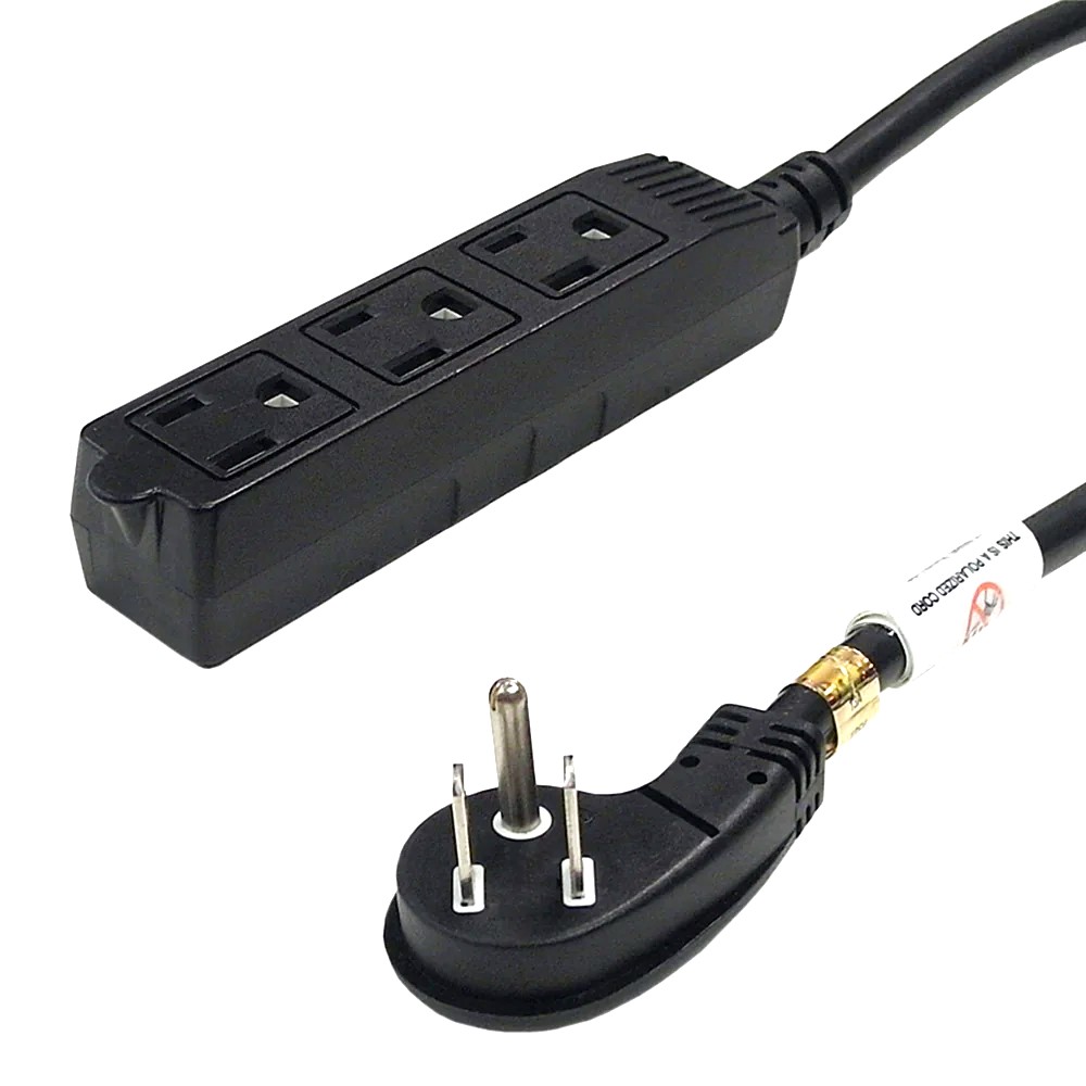 Power Extension Cord 5-15P to 3x 5-15R 16AWG (45 Degree) | Cablek